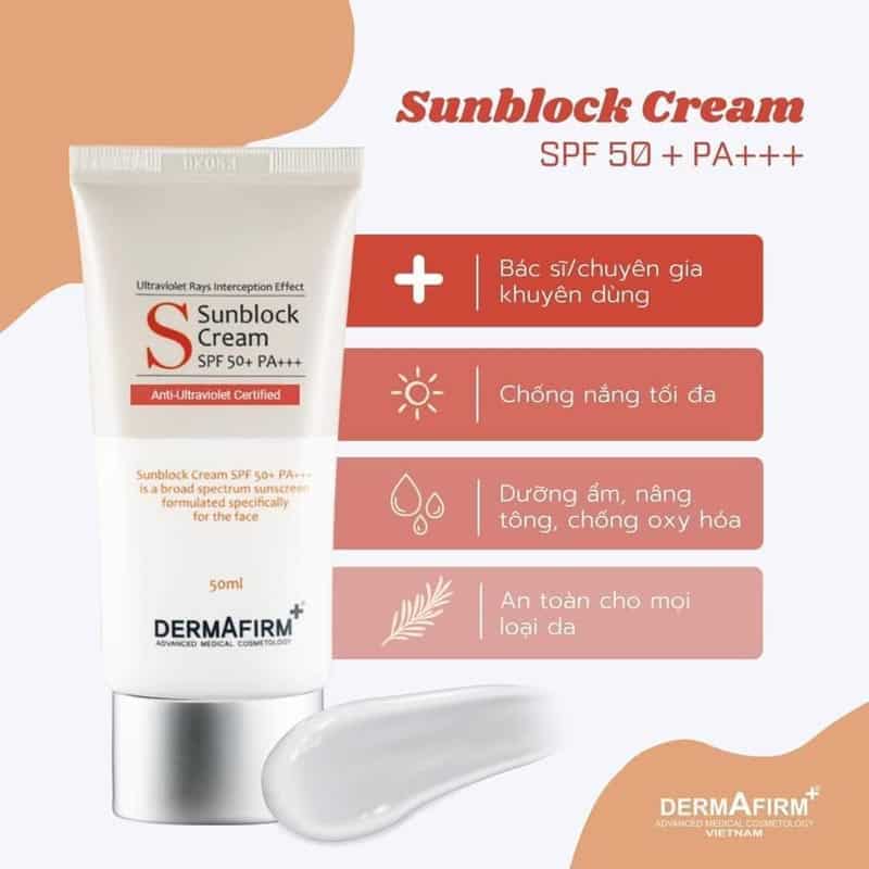 Kem chống nắng Dermafirm Sun Block Cream SPF 50+ PA+++ - Dr.Da liễu của bạn