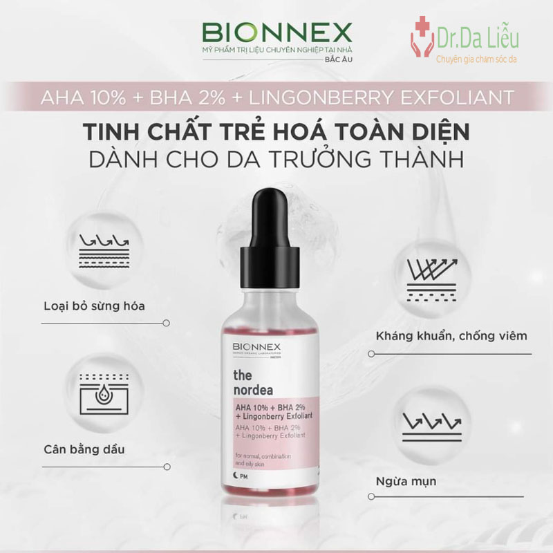 Tinh chất trẻ hóa toàn diện cho da dầu mụn Bionnex AHA 10% + BHA 2% - Dr.Da liễu của bạn